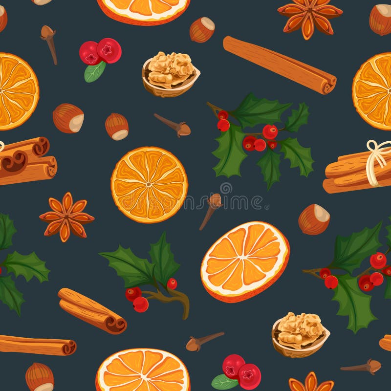 Seamless Pattern with Christmas Spices Stock Vector - Illustration of ...