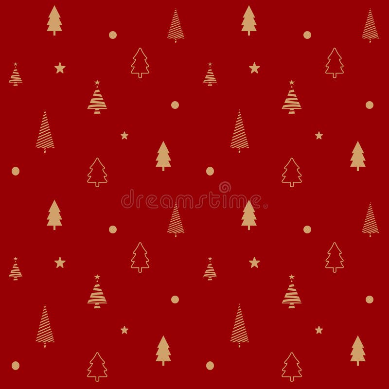 Seamless Pattern of Christmas Tree Minimal Style in Red Background ...
