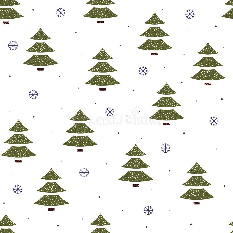 Seamless Pattern of Christmas Trees and Snowflakes in Flat Style on a ...