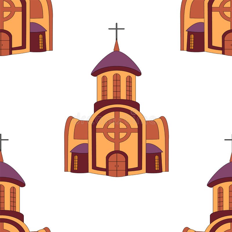 Seamless Pattern of Church Building on White Background Isolated Stock ...