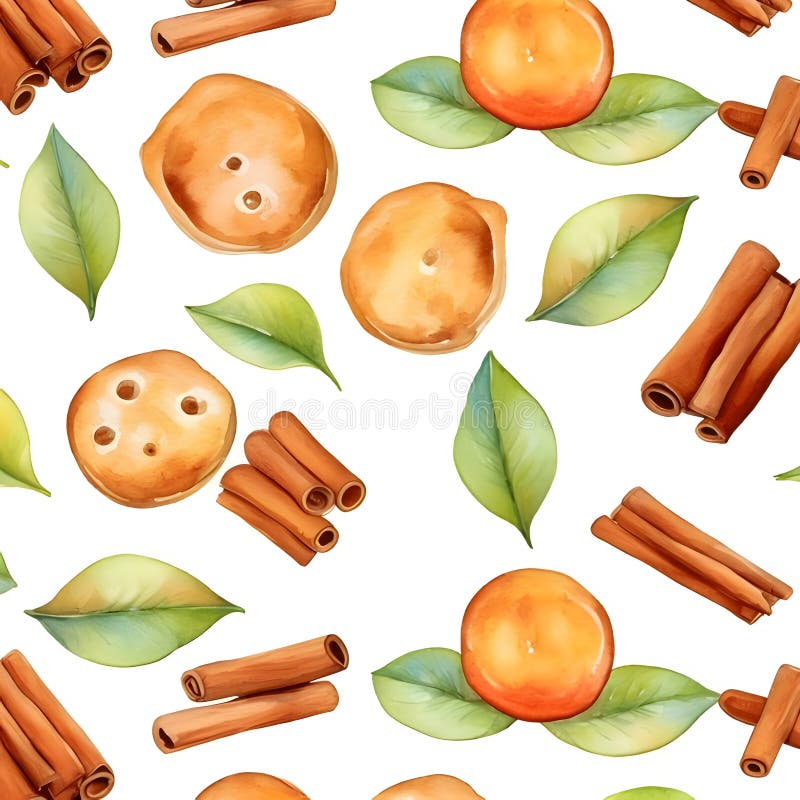 Seamless Pattern with Cinnamon Sticks and Orange. Vector Illustration ...