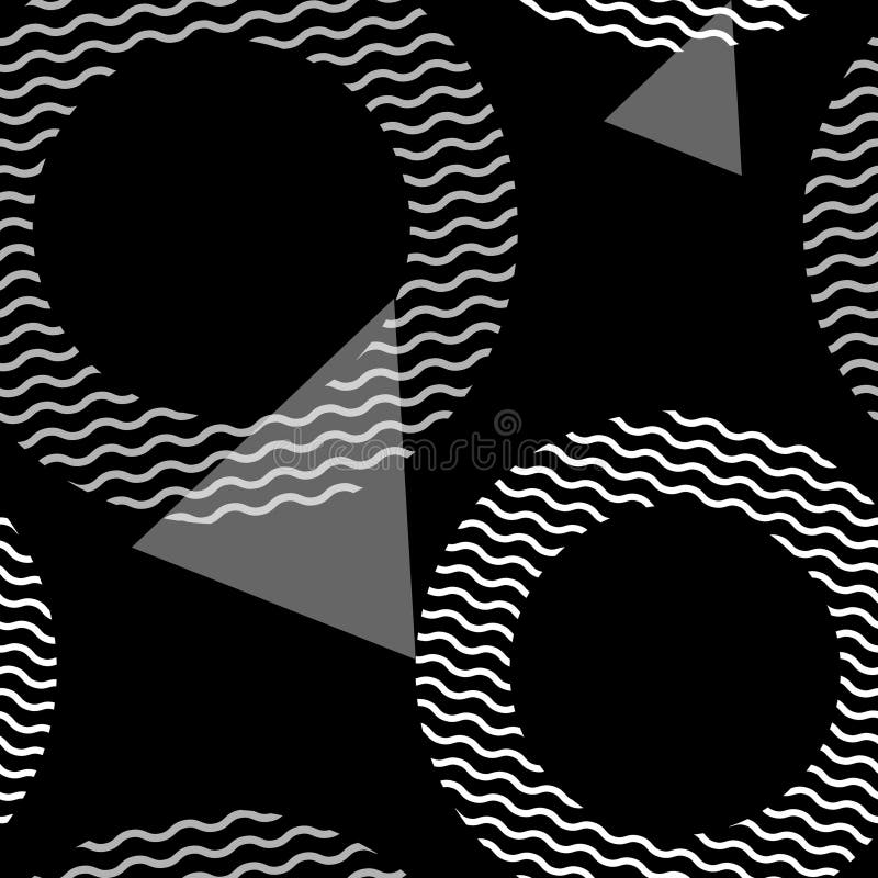 Seamless Pattern Of Circles With Waves And Triangles Vector Repeating