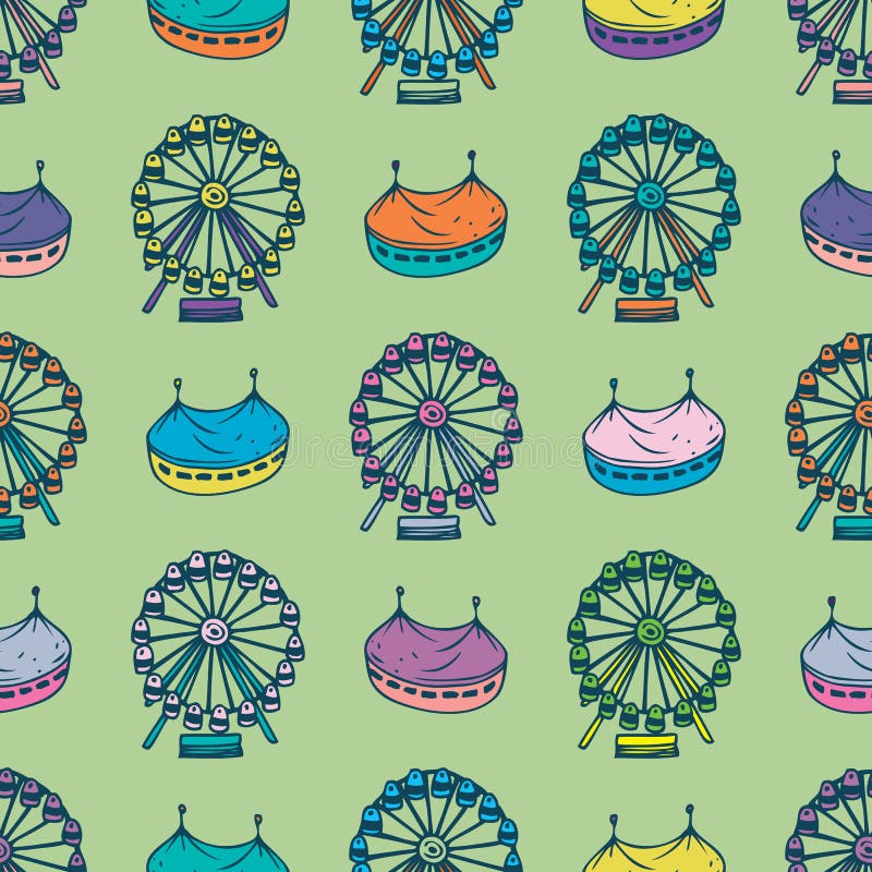 Seamless Pattern with Circus and Ferris Wheel Stock Illustration ...