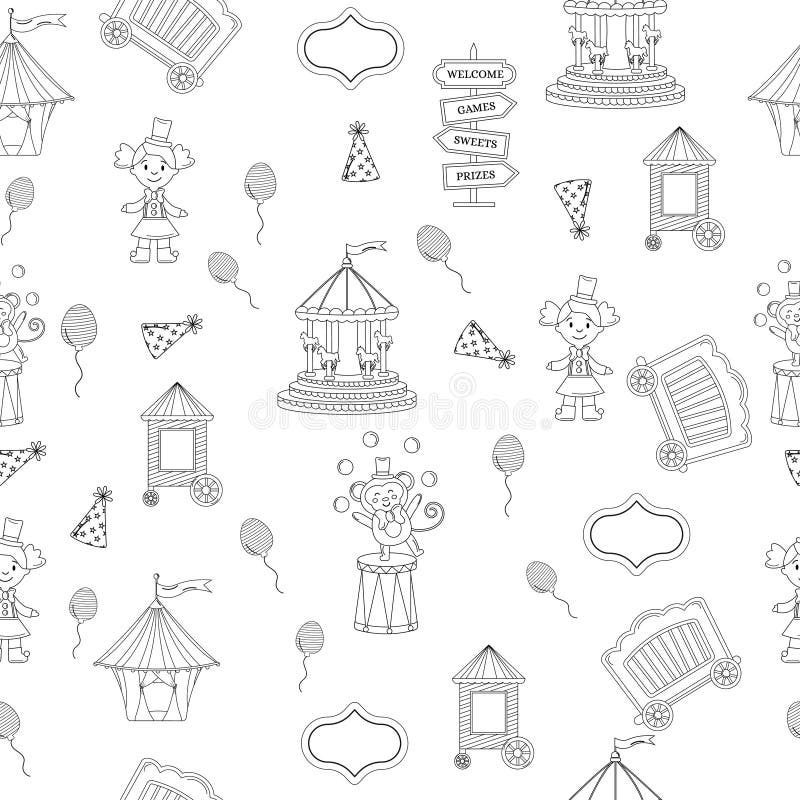 Seamless Pattern Circus Outline. Circus with Elements of Carousel ...
