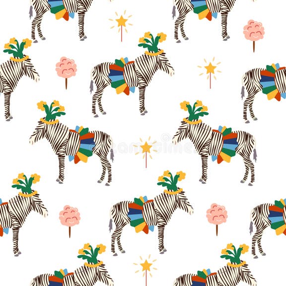 Seamless Pattern with a CIRCUS Theme. Circus Zebra Characters Stock ...