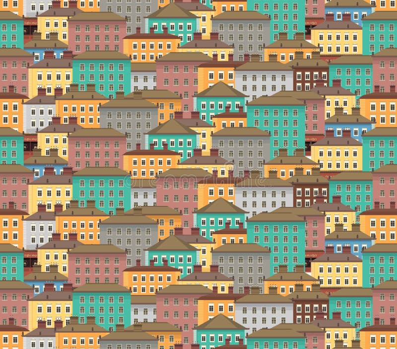 Seamless city pattern stock vector. Illustration of fabric - 113090057