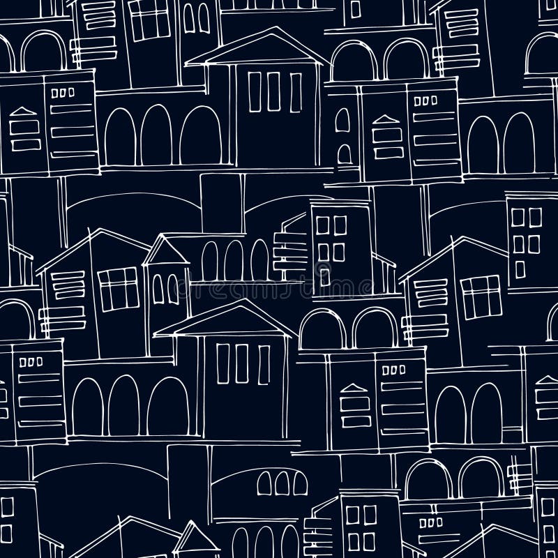 Seamless Pattern, Cityscape with Historical Buildings and Archways on ...