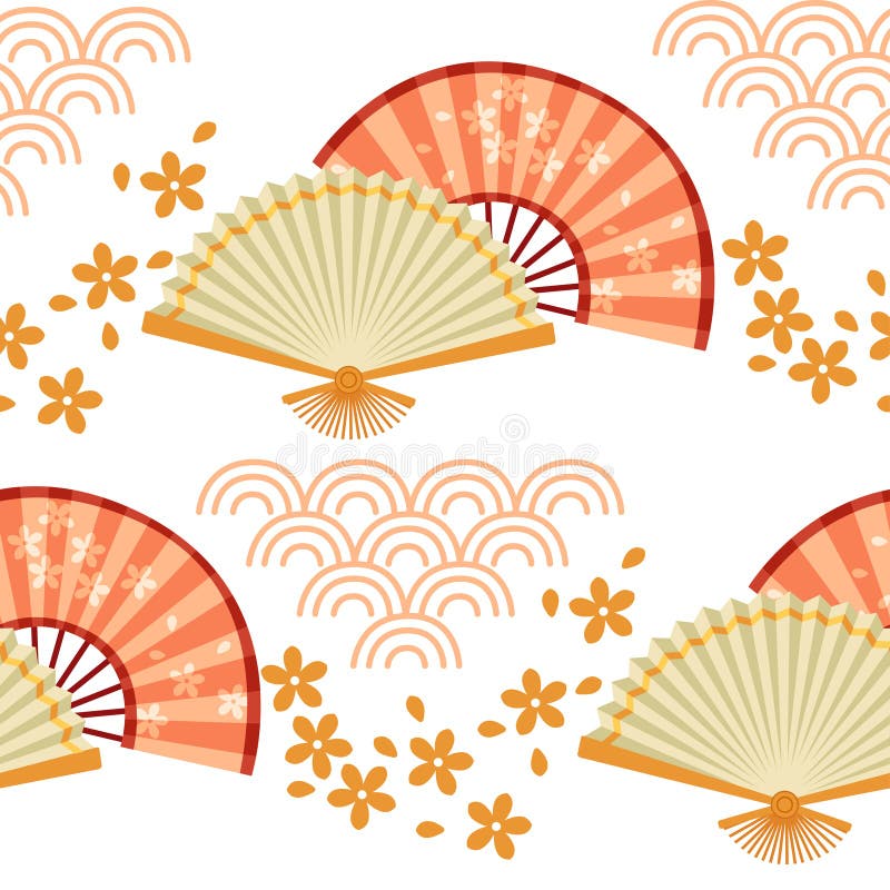 Seamless Pattern Classic Asian Style Hand Fan Vector Illustration Stock ...