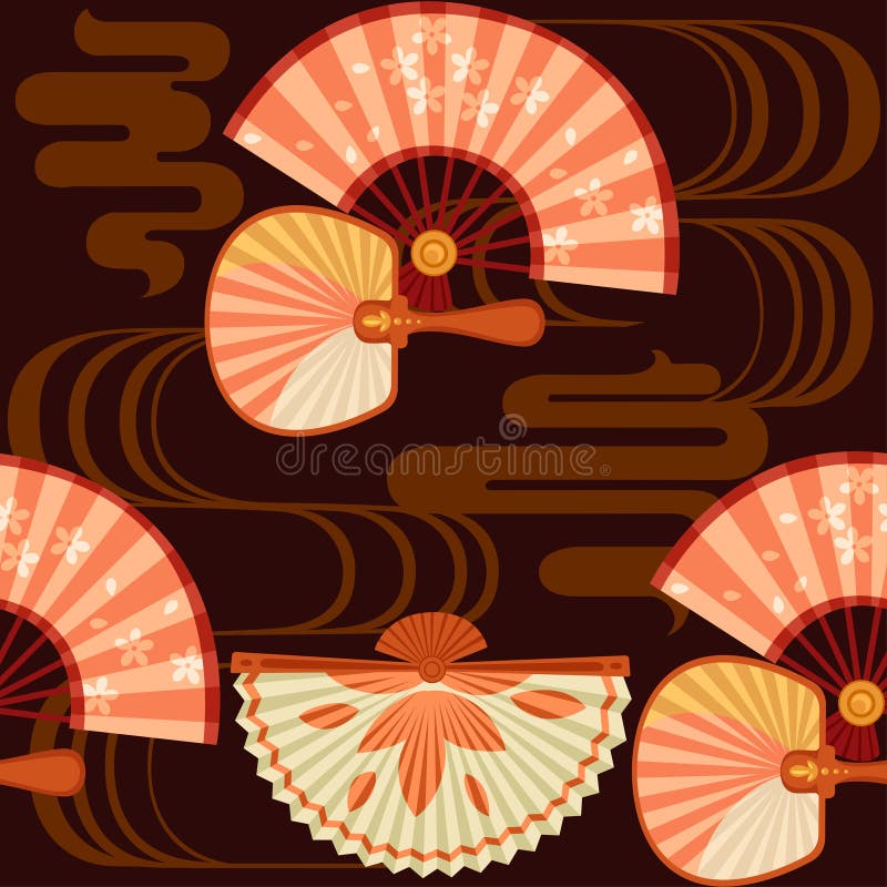 Seamless Pattern Classic Asian Style Hand Fan Vector Illustration Stock ...