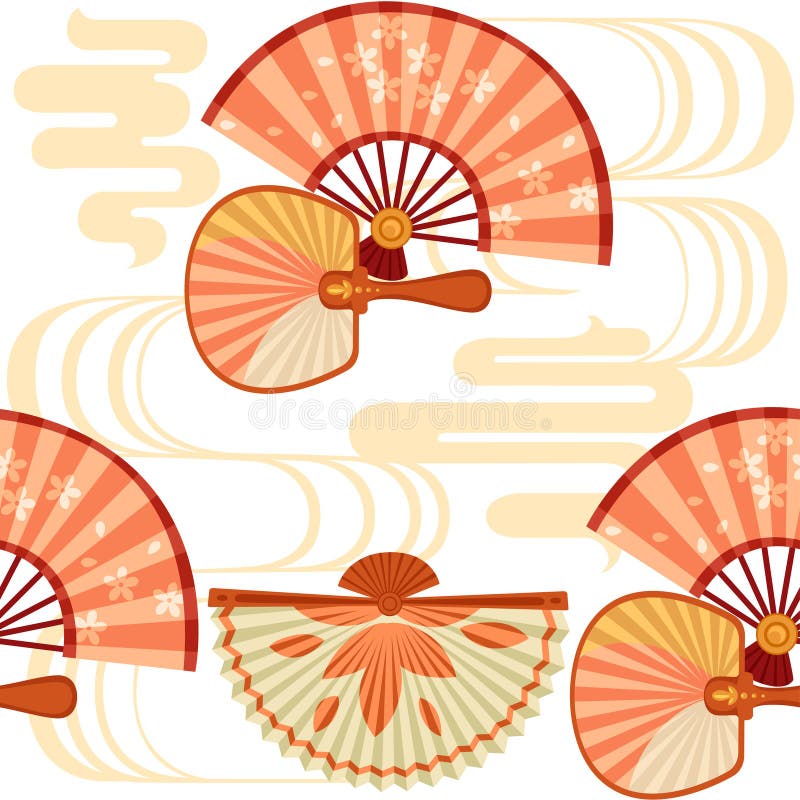 Seamless Pattern Classic Asian Style Hand Fan Vector Illustration Stock ...