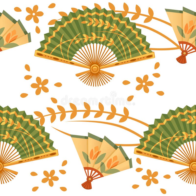 Seamless Pattern Classic Asian Style Hand Fan Vector Illustration Stock ...
