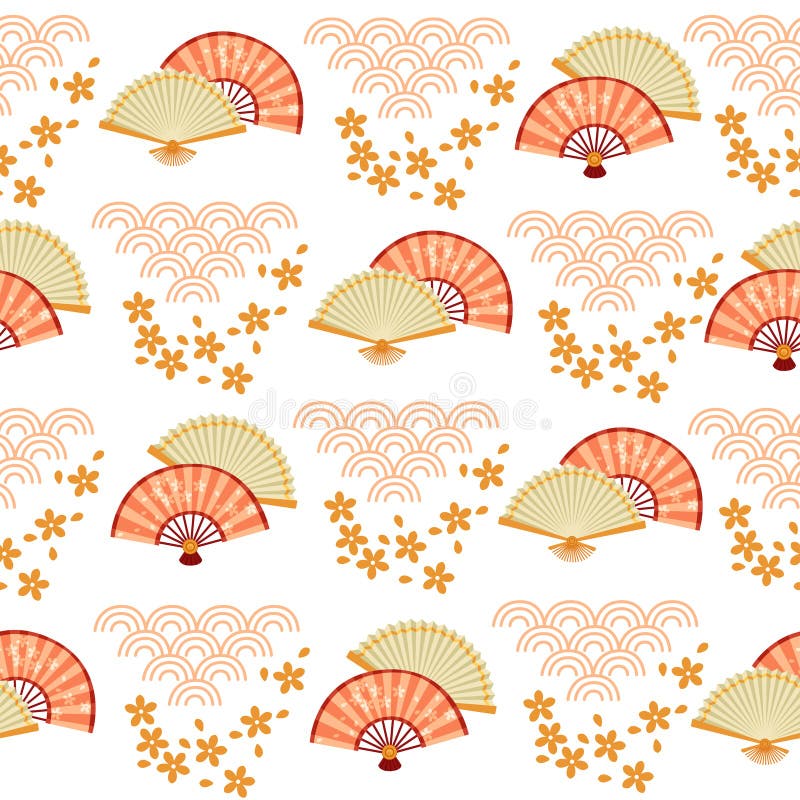 Seamless Pattern Classic Asian Style Hand Fan Vector Illustration Stock ...