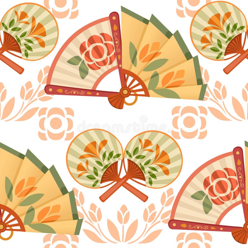 Seamless Pattern Classic Asian Style Hand Fan Vector Illustration Stock ...