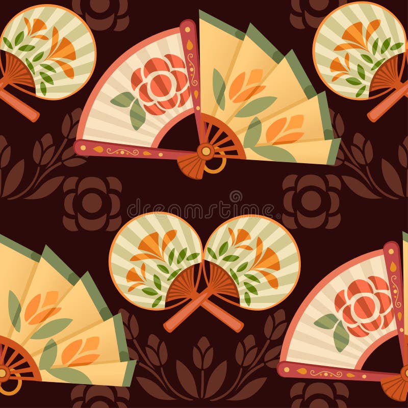 Seamless Pattern Classic Asian Style Hand Fan Vector Illustration Stock ...