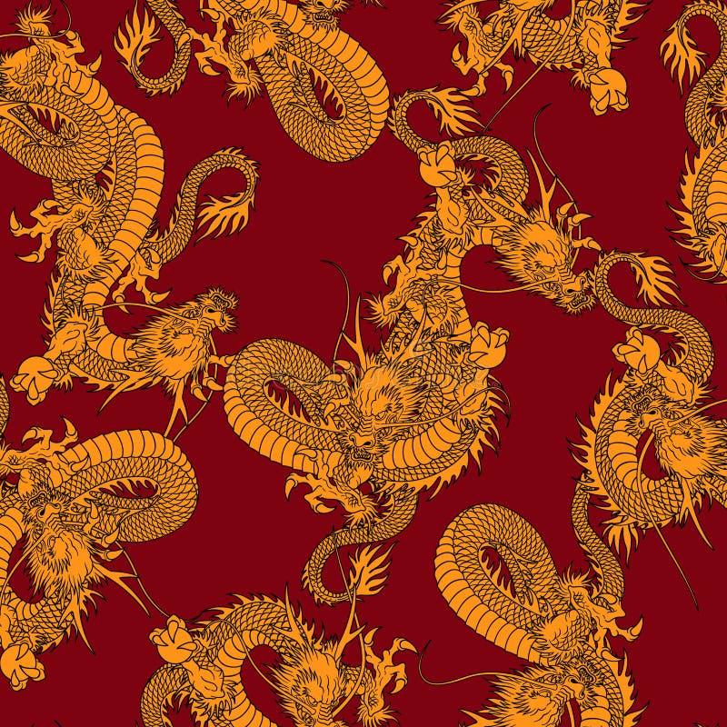 Seamless Pattern with Classic Japanese Dragons, Stock Vector ...