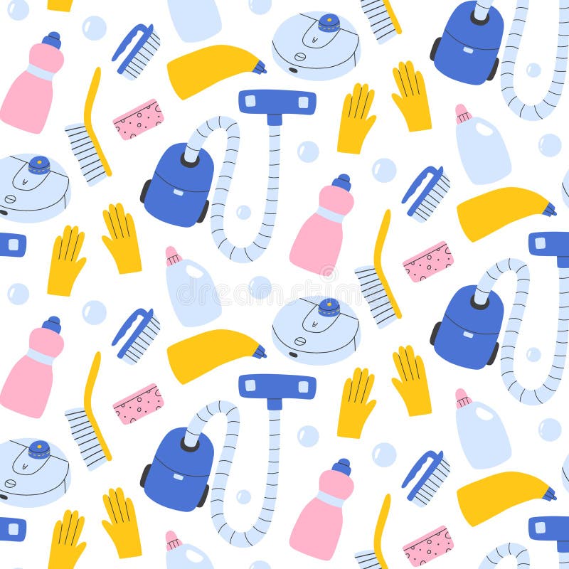 Seamless Pattern with Cleaning Elements. Hand Drawn Pattern with ...