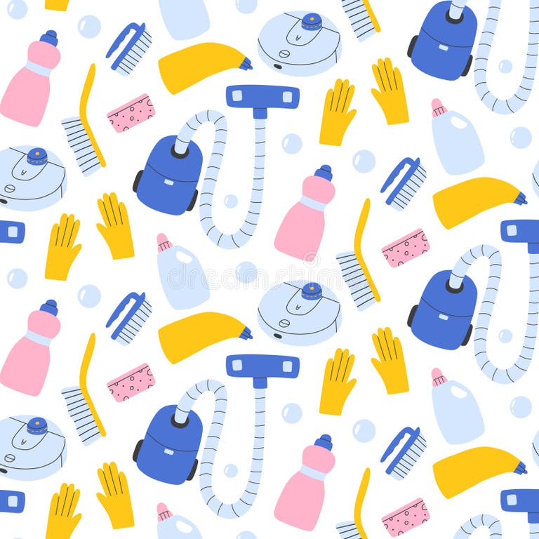 Seamless Pattern with Cleaning Elements. Hand Drawn Pattern with ...