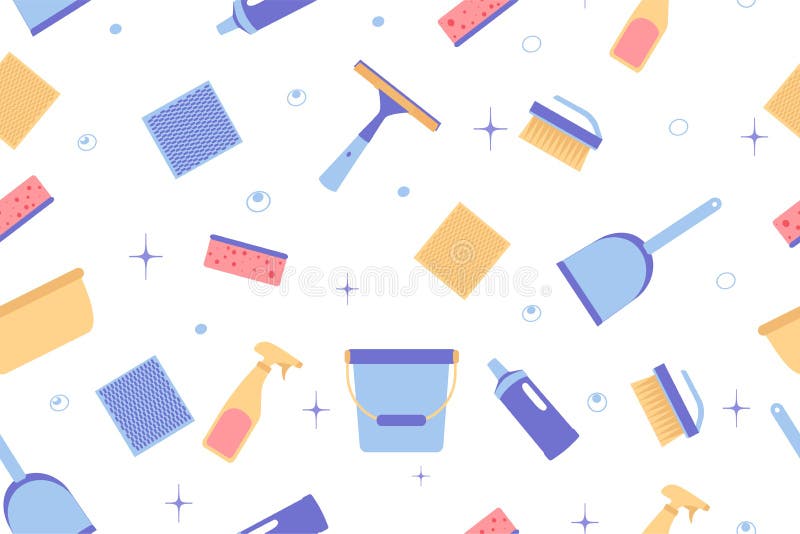 Cleaning Seamless Pattern. Cleaning Tools Vector Cartoon Seamless Pattern Background for ...
