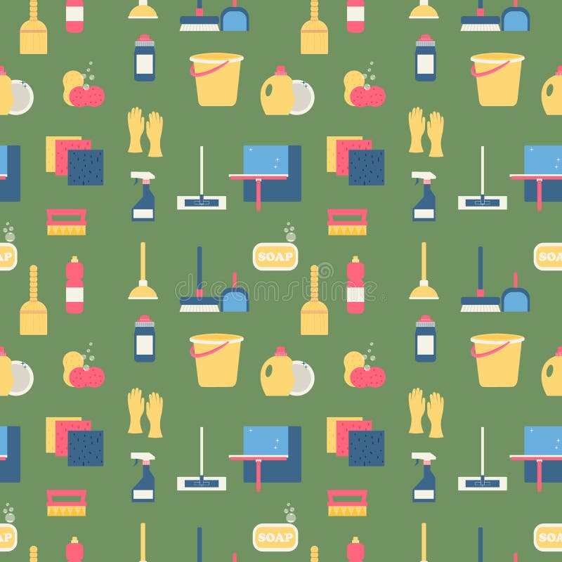 Seamless Pattern with Cleaning Items. Cleaning Company or House ...