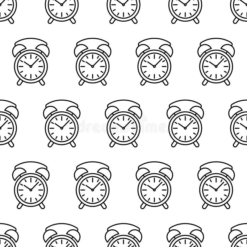 Seamless Pattern From Clock Alarm Icon Black Contour On A White Stock ...