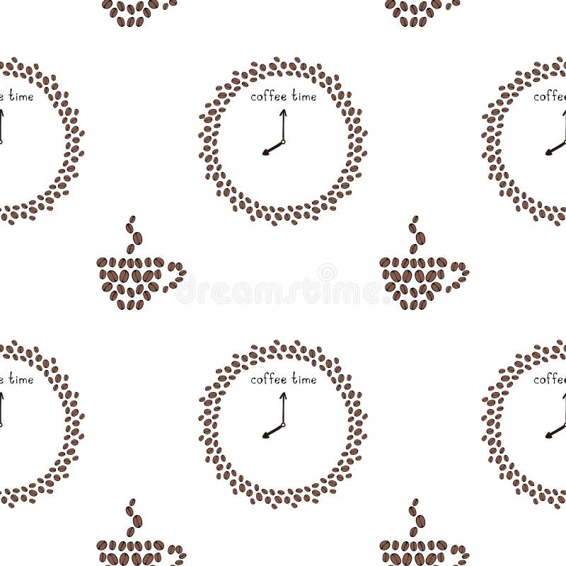 Seamless Pattern with a Clock `coffee Time`. Stock Vector ...
