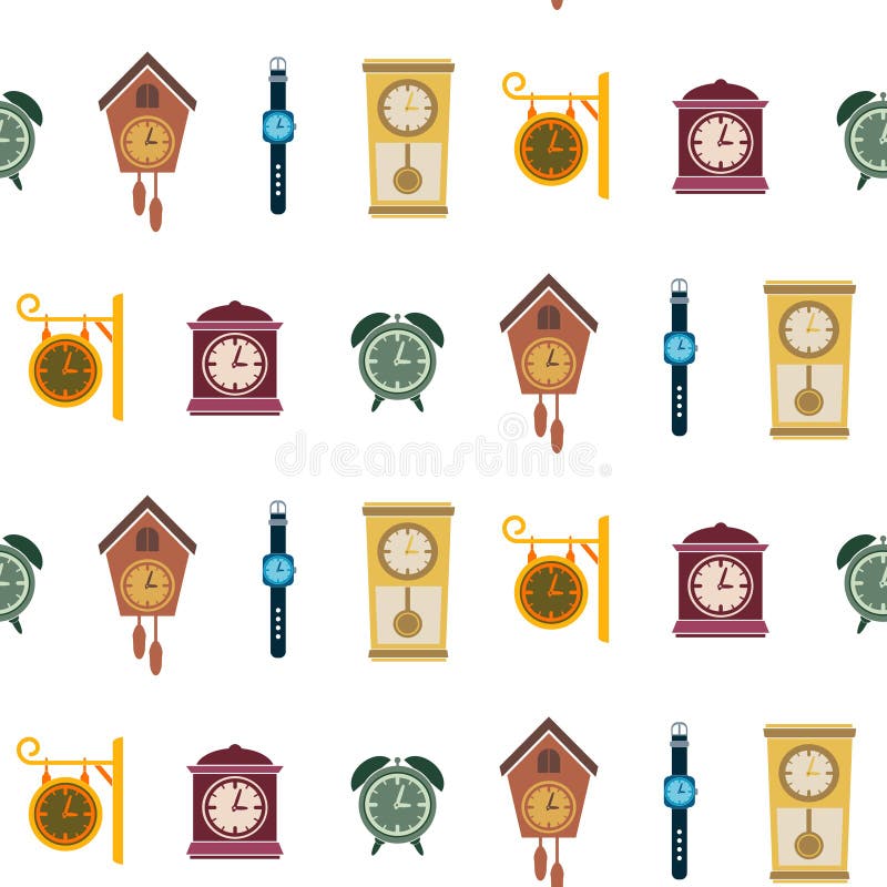 Seamless Pattern with Clock Stock Vector - Illustration of isolated ...