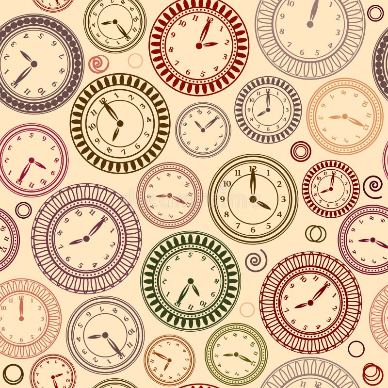 Seamless Pattern with Clocks on Beige Background Stock Vector ...