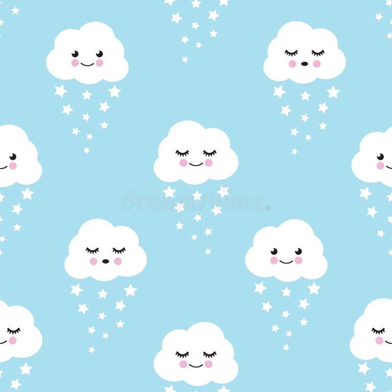 Seamless Pattern with Clouds, Rain of Stars Vector Illustration Stock ...