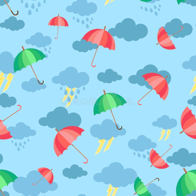 Seamless Pattern with Clouds, Rain and Umbrella . Wallpaper for ...