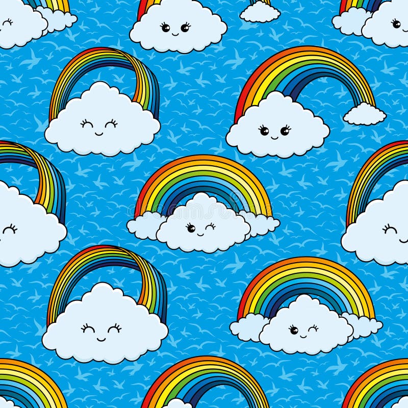 Seamless Pattern with Clouds and a Rainbow. Stock Vector - Illustration of spring, cloud: 124398657