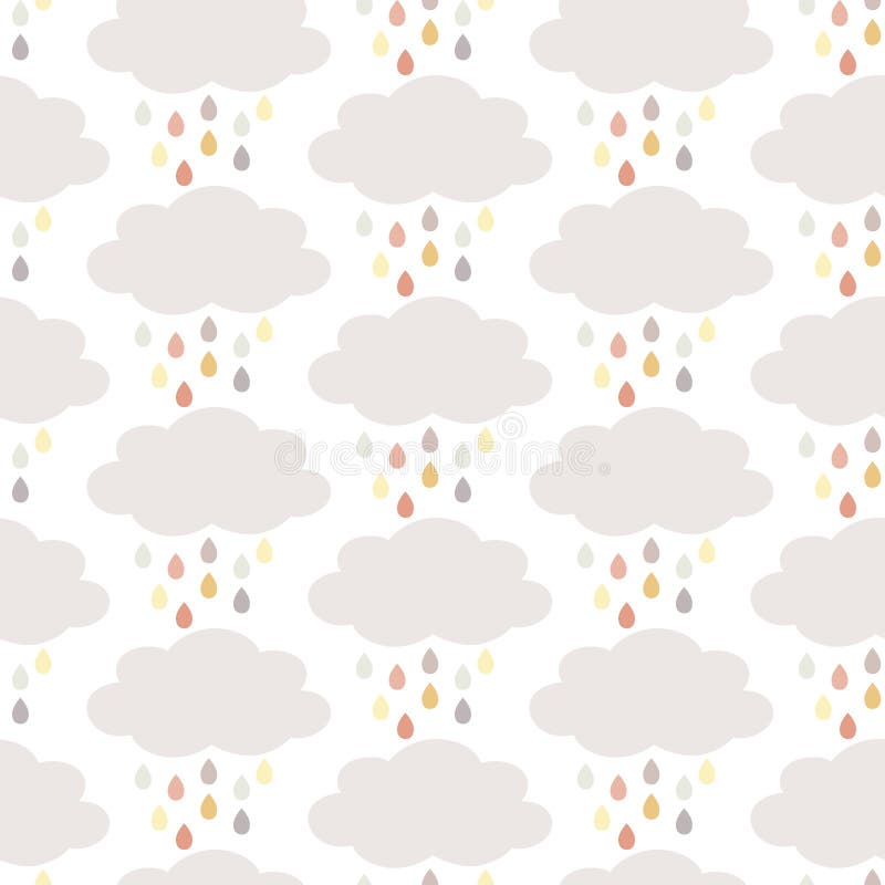 Seamless Pattern with Clouds and Raindrops in Neutral, Autumn Colours ...