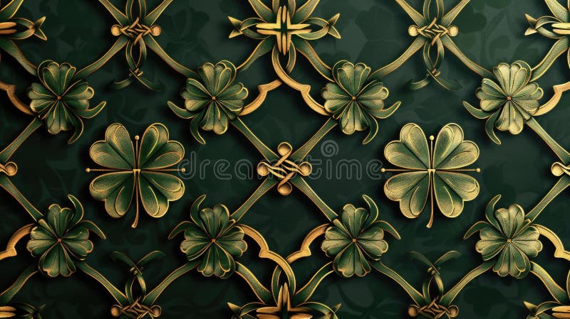Seamless Pattern of Clover Leaves and Celtic Knots Over a Dark Green ...