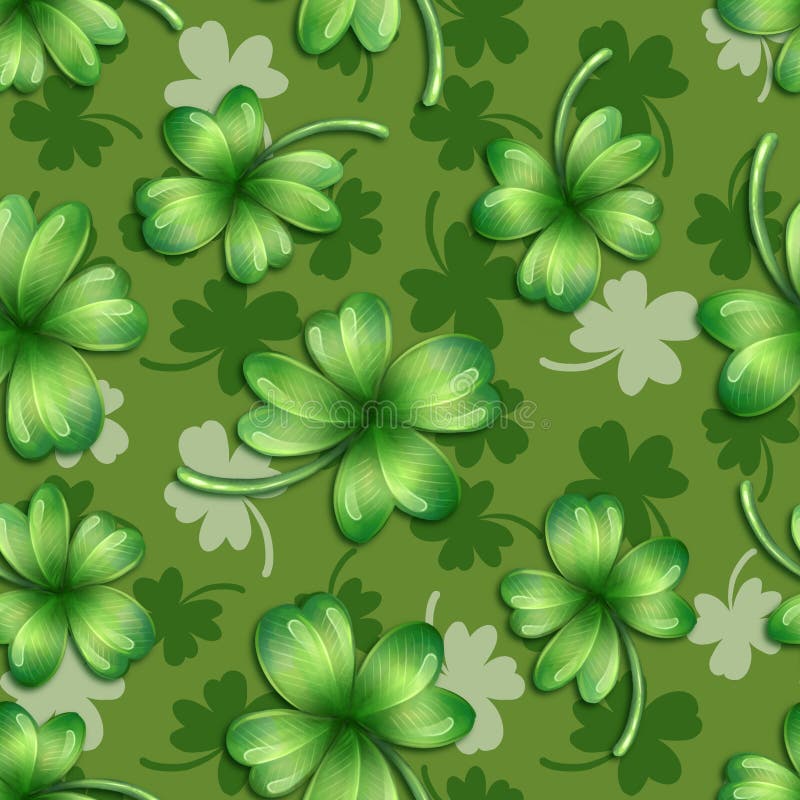 Seamless Pattern with Clover Leaves. Green Four Leaf Clover. Stock Illustration - Illustration ...