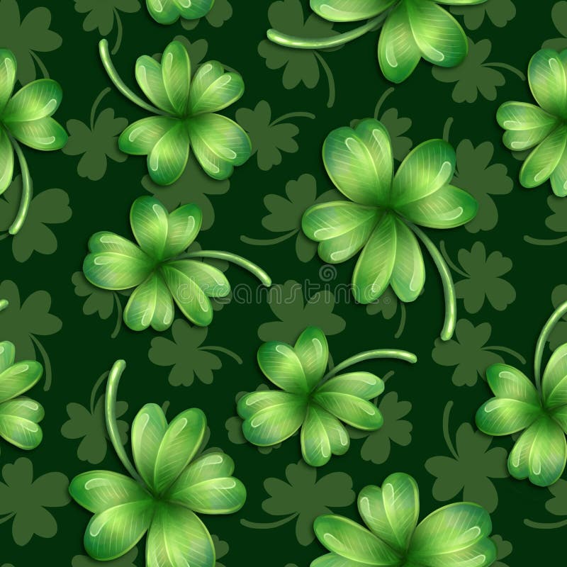 Seamless Pattern with Clover Leaves. Green Four Leaf Clover. Stock ...