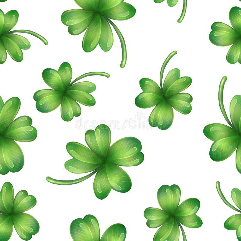 Seamless Pattern with Clover Leaves. Green Four Leaf Clover. Stock ...