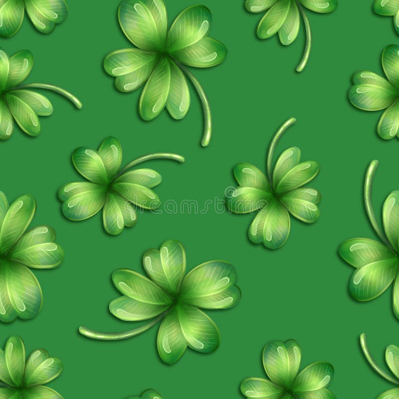 Seamless Pattern with Clover Leaves. Green Four Leaf Clover. Stock ...