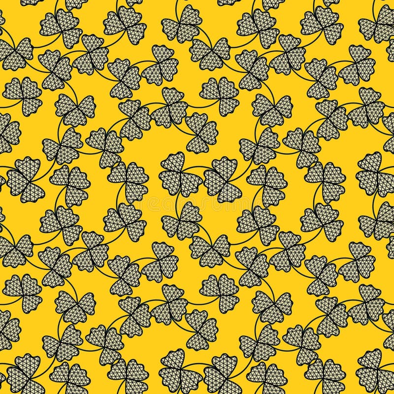 Seamless Pattern with Clover Leaves on Yellow Background Stock ...