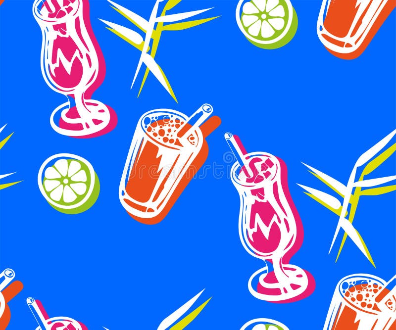 Seamless Pattern with Cocktail Drinks. Hand Drawn Ink Illustration ...