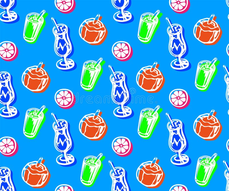 Seamless Pattern with Cocktail Drinks. Hand Drawn Ink Illustration ...
