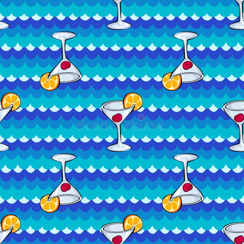 Seamless Pattern with Cocktail Drinks and Sea Stock Vector ...