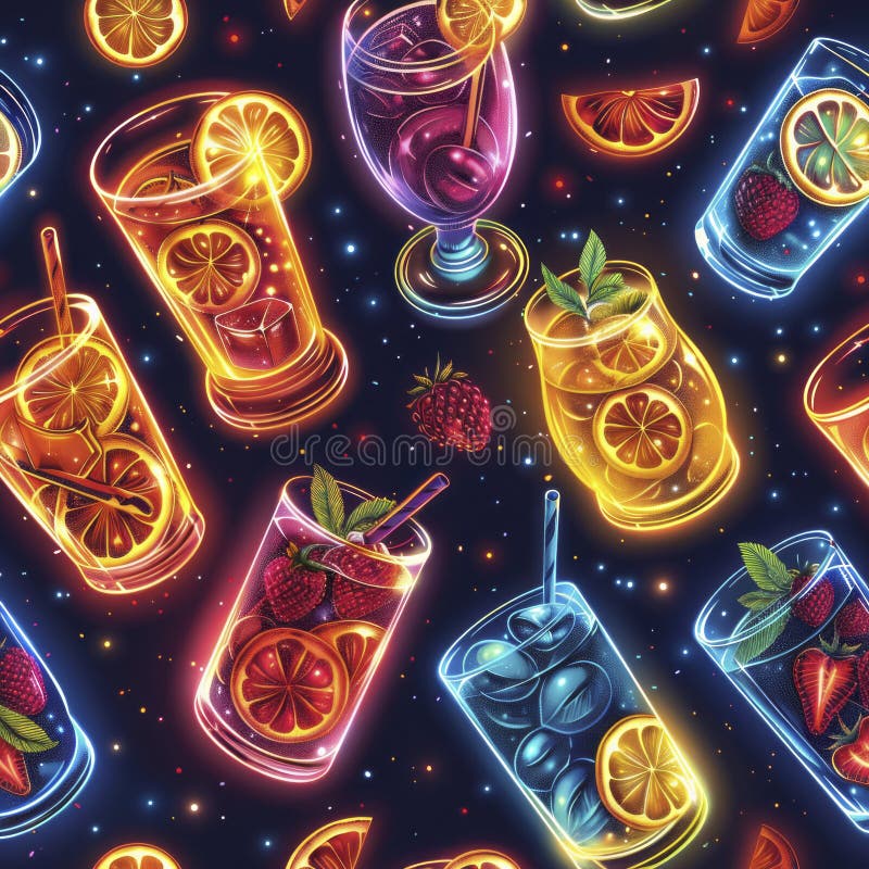 Neon Seamless Pattern Cocktail Party Background, Alcohol. AI Generative ...