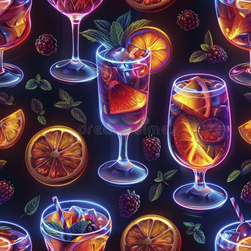 Neon Seamless Pattern Cocktail Party Background, Alcohol. AI Generative ...