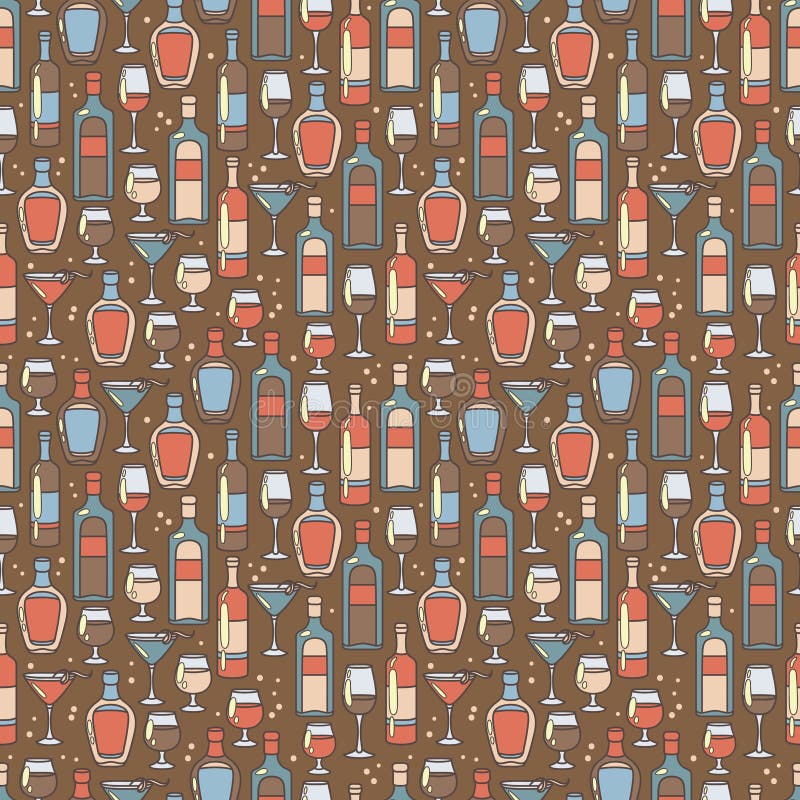 Seamless Pattern with Cocktails and Bottles of Alcohol Stock Vector ...