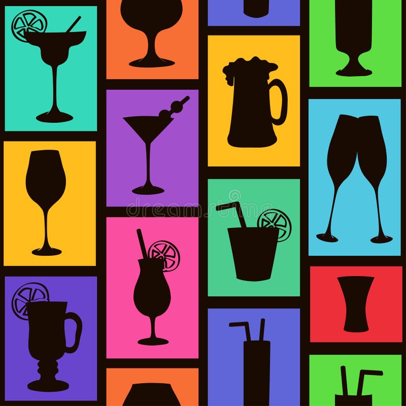 Seamless Pattern of Cocktails and Drinks Stock Vector - Illustration of ...