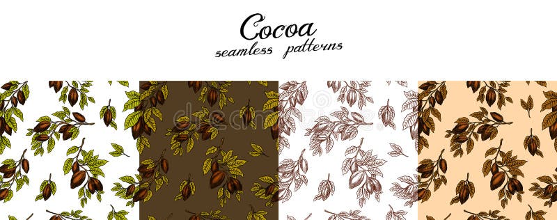 Seamless Pattern with Cocoa Beans on a Branch for Chocolate Hand Drawn ...