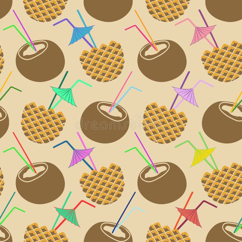 Seamless Pattern of Coconut and Pineapple Cocktail Stock Vector ...