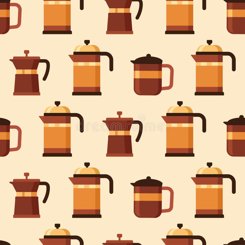 Seamless Pattern with Coffee Brewing Tools in Flat Style. Background for Print, Fabric, Cover ...