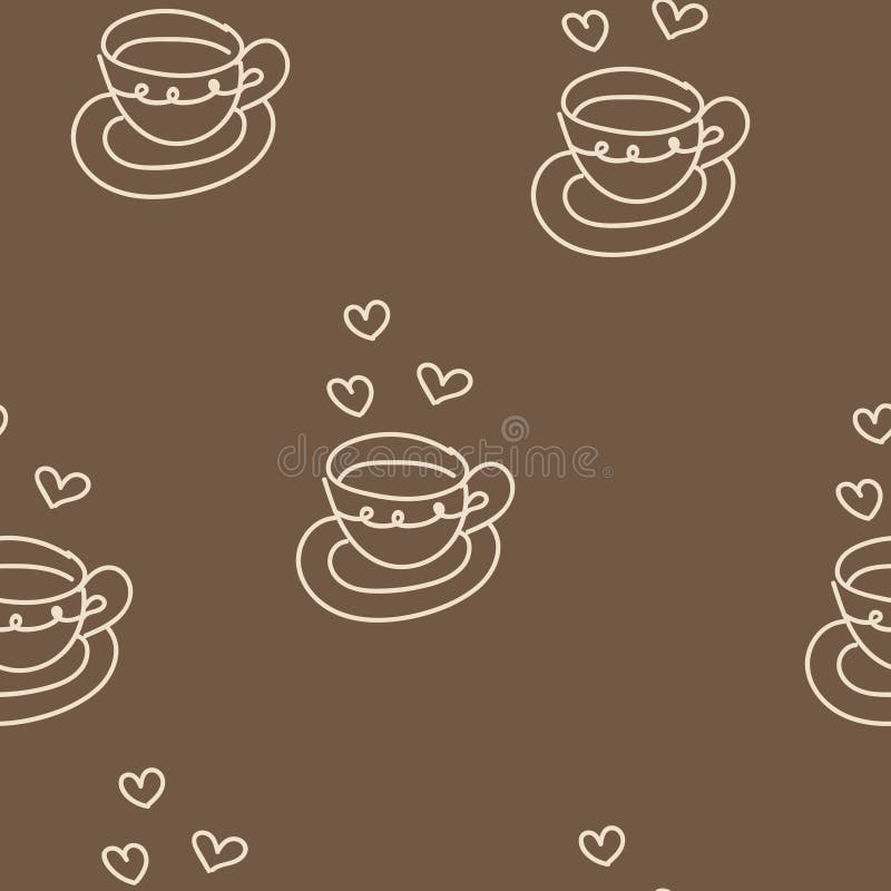 Seamless Pattern with Coffee Cup and Hearts . Vector. Stock Vector ...