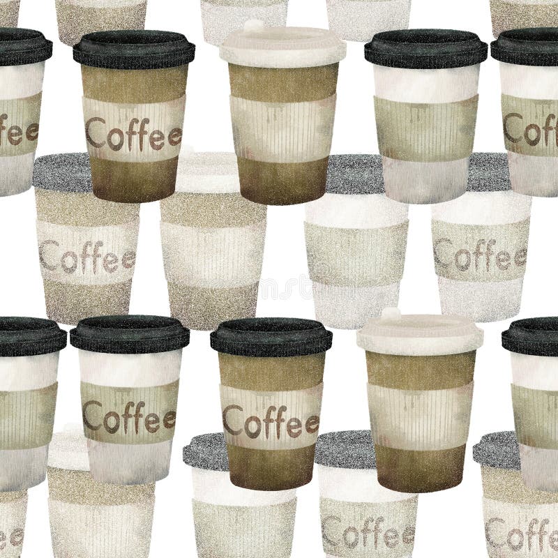 Seamless Pattern of Coffee Cups with Lids in Neutral Tones - Perfect ...