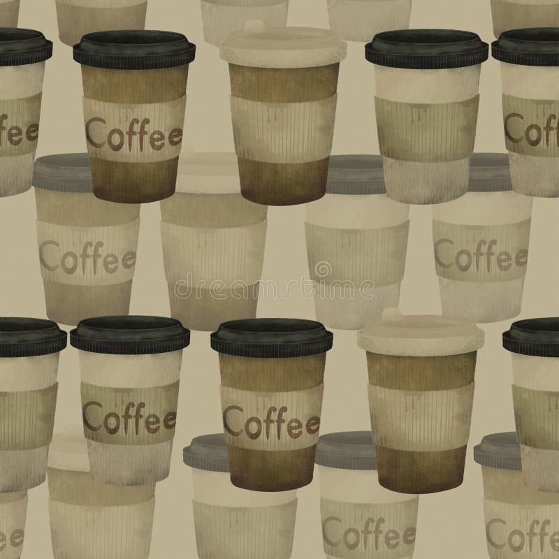 Seamless Pattern of Coffee Cups with Lids in Neutral Tones - Perfect ...
